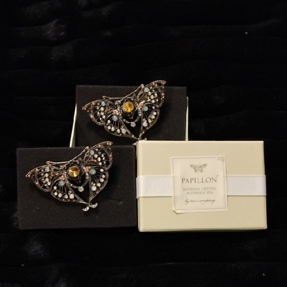 Two's Company | Jewelry | Papillon Butterfly Brooch Set With Crystals ...